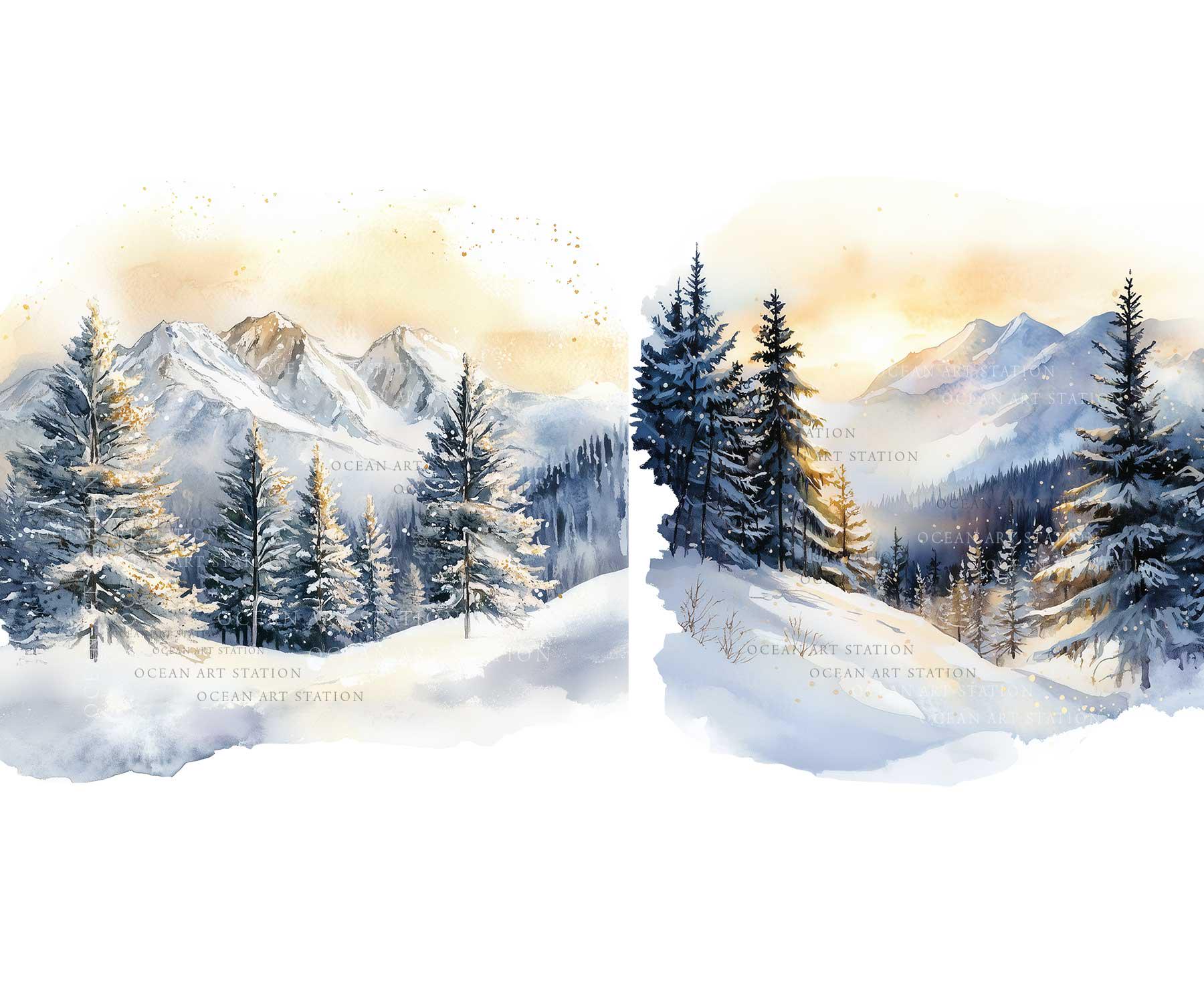 Winter Landscape Clipart, Winter Mountains Clipart, Winter Forest ...