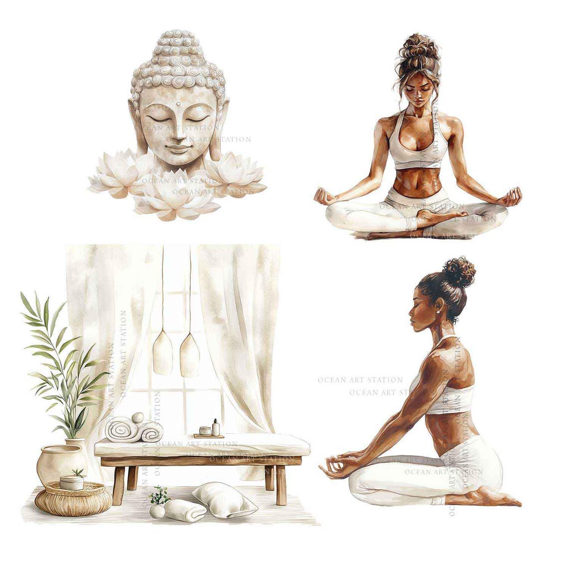 Yoga Clipart Watercolor, Neutral Yoga Lover, Meditation Self Care ...
