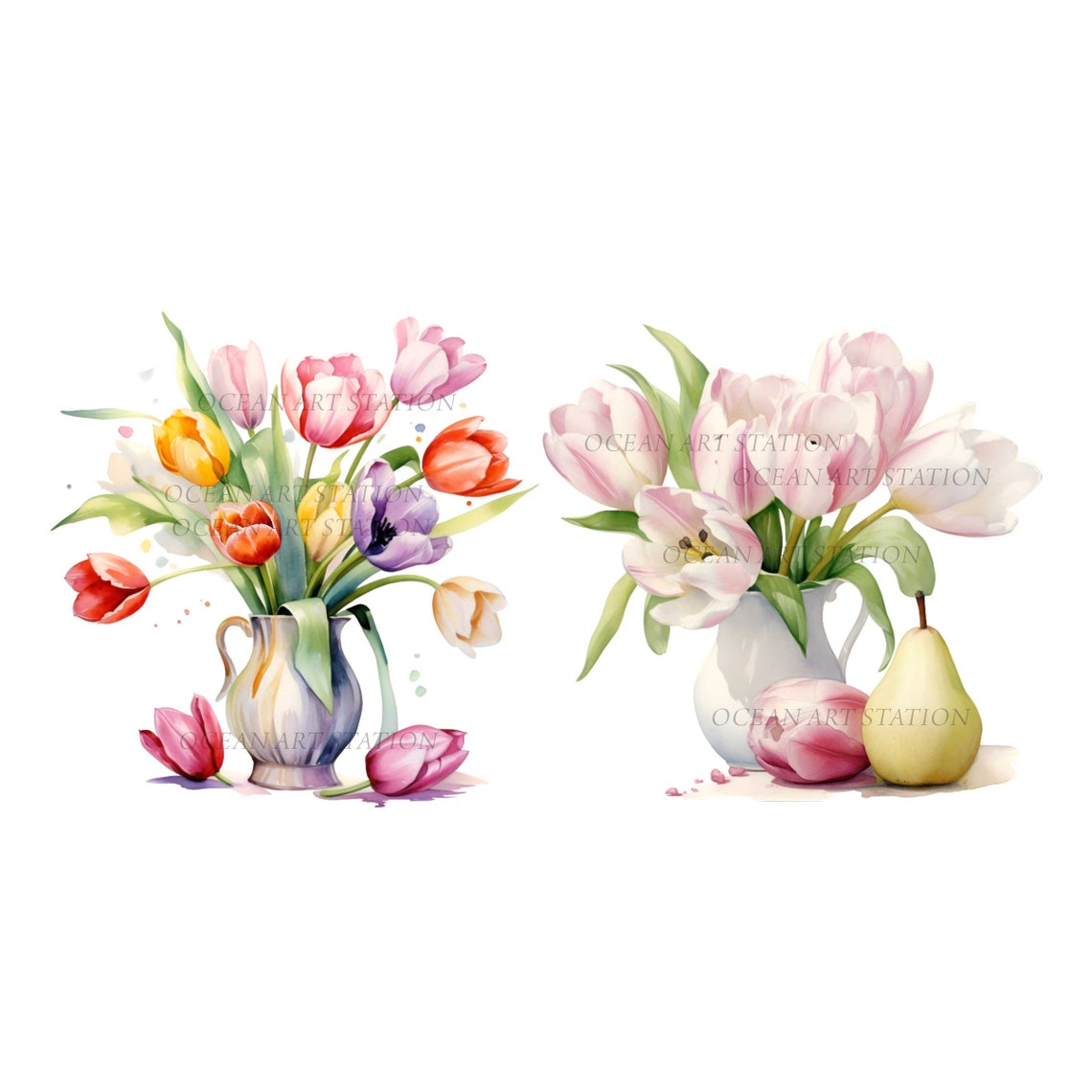 Spring Clipart, Tulips Clipart, Spring Floral Clipart, Floral Vases ...