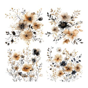 Neutral Floral Clipart, Boho Floral Clipart, Beige Floral Clipart ...