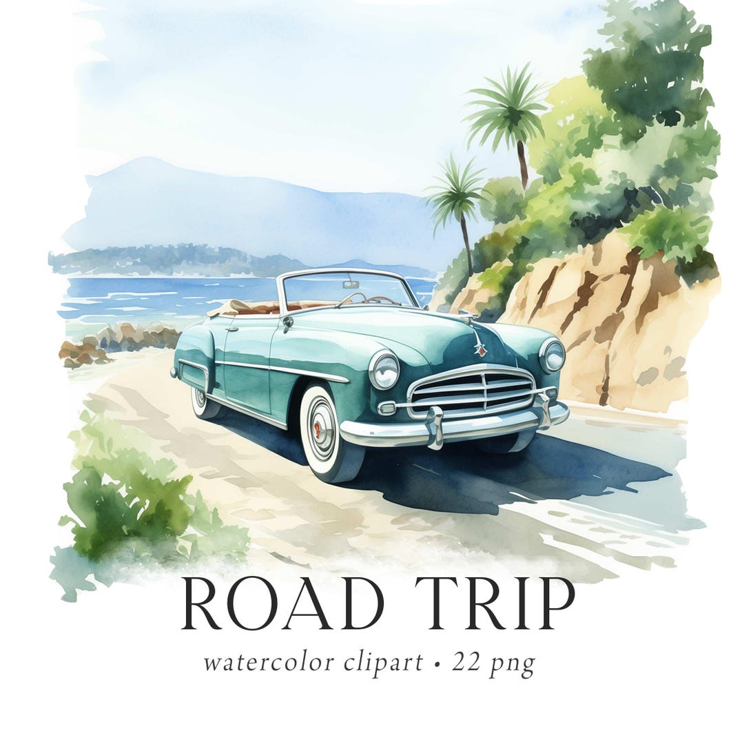 Road Trip Clipart, Travel Clipart Watercolor, Camping Clipart ...