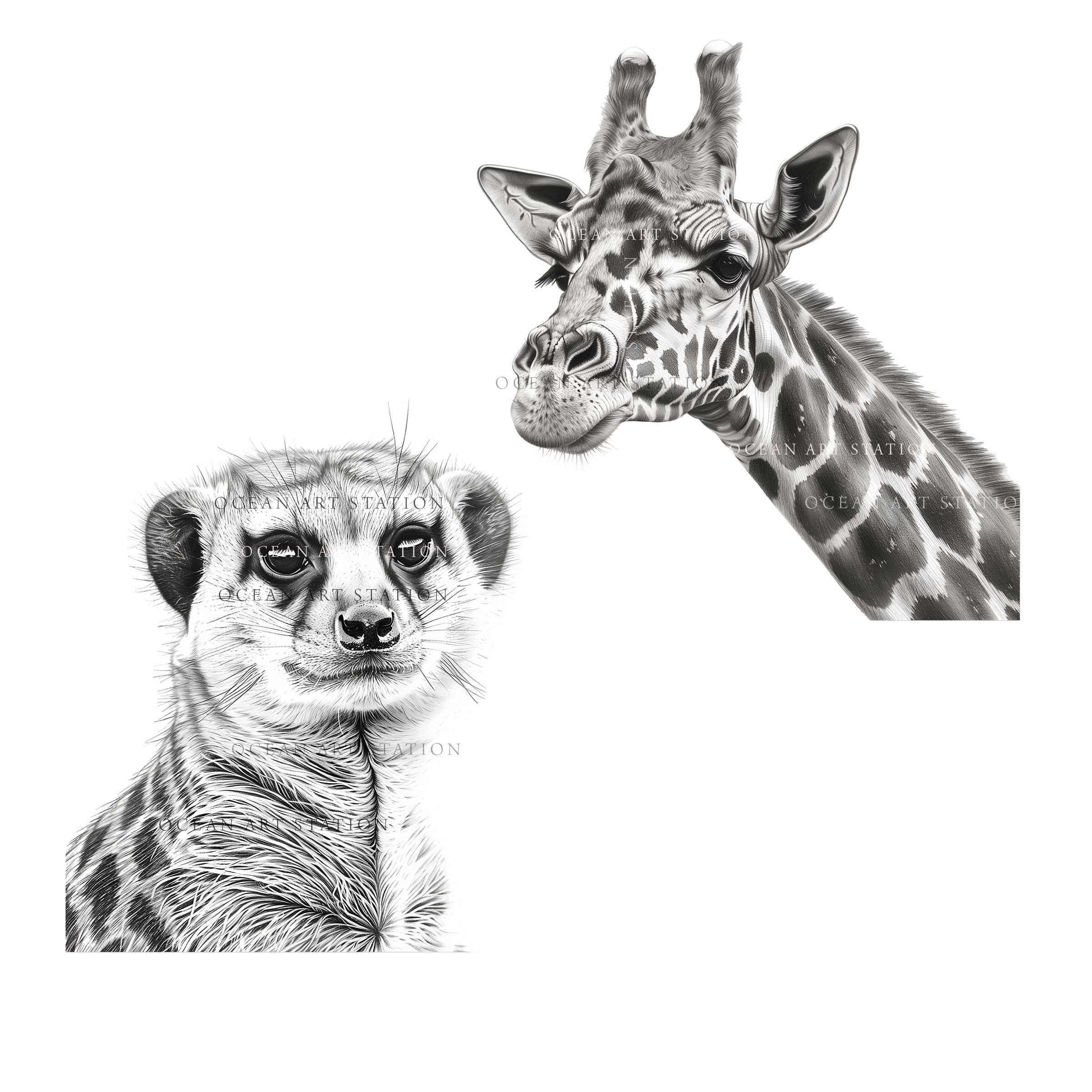 Safari Animals Clipart, Black and White Animals, Jungle Animals Clipart ...