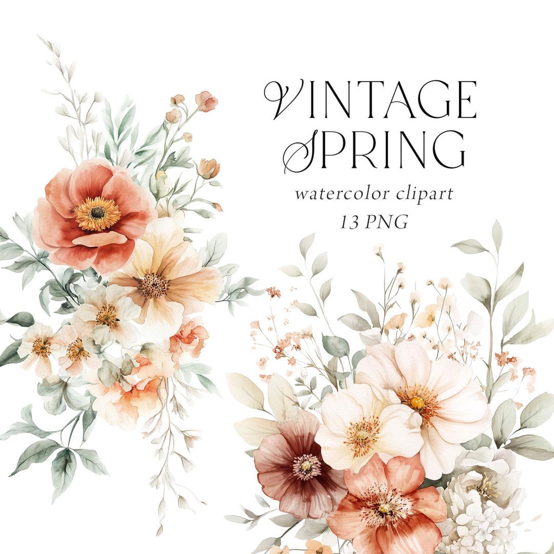 Boho Spring Clipart, Spring Flowers, Bohemian Flowers Clipart, Boho ...