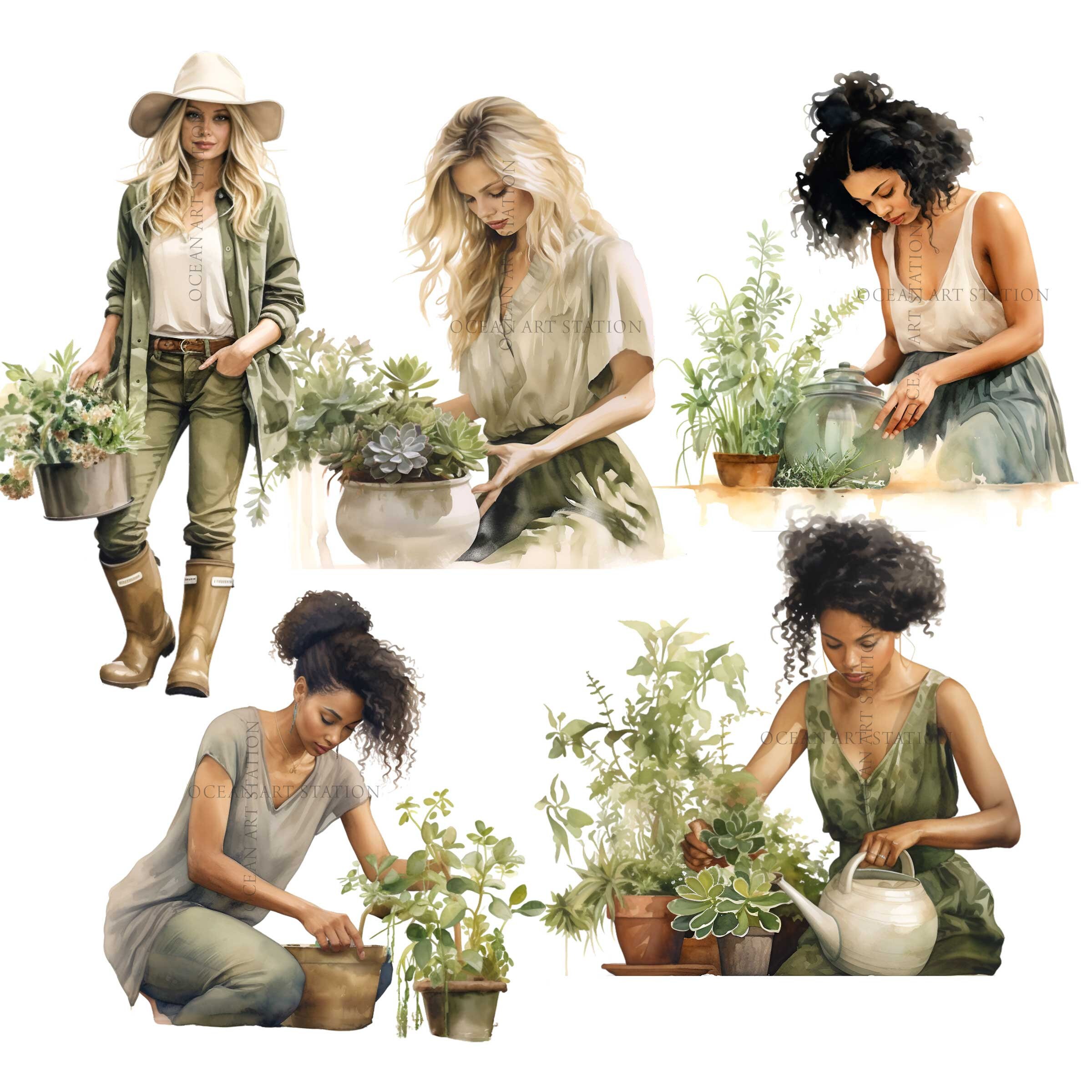 Gardening Clipart Watercolor, Spring Garden Clipart, Hobby Gardening ...