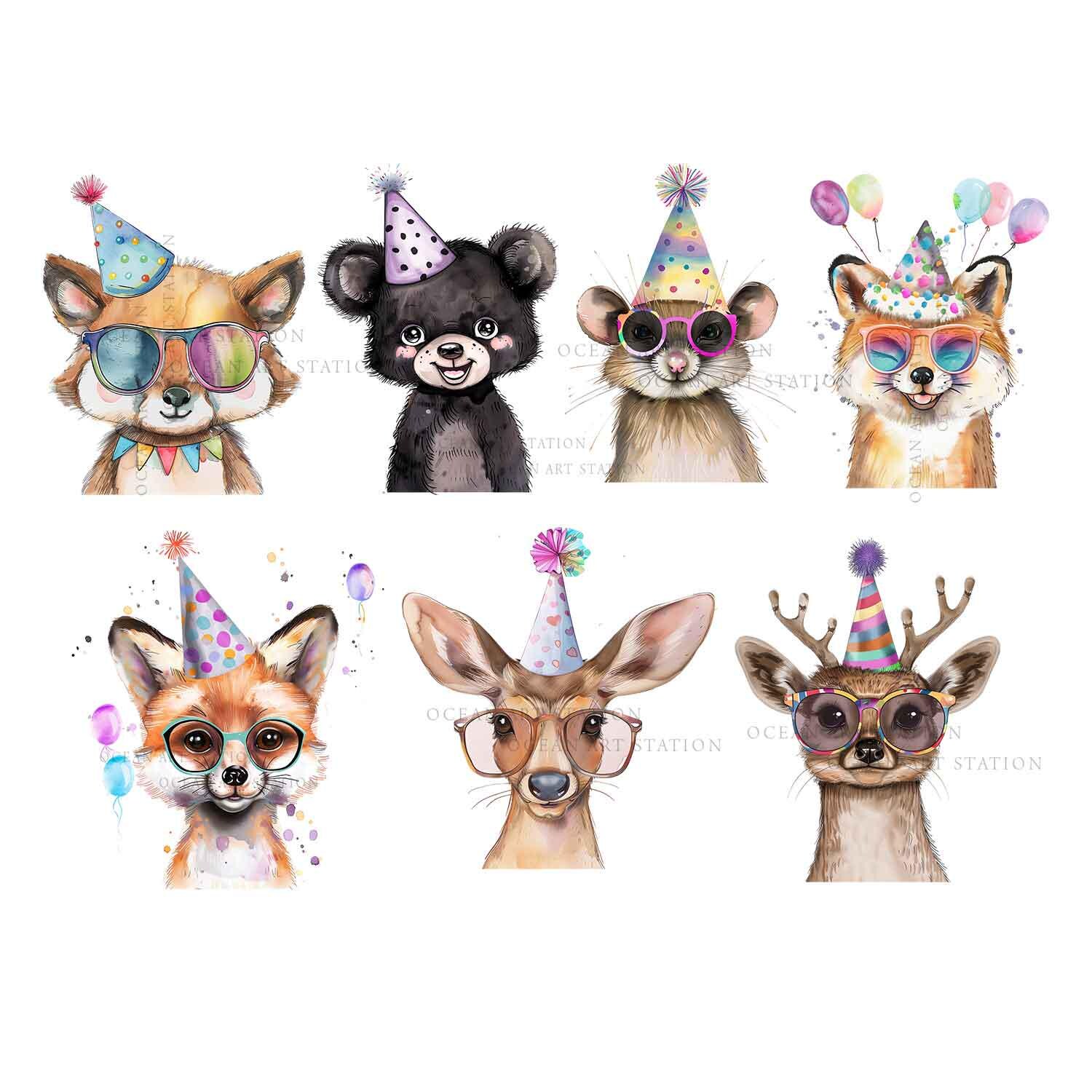 Party Animals Clipart, Safari Animals Clipart, Cute Birthday Animals ...