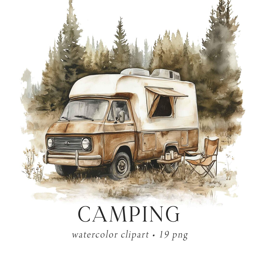 Camping Clipart, Hiking Clipart Watercolor, Mountain Adventure Clipart ...