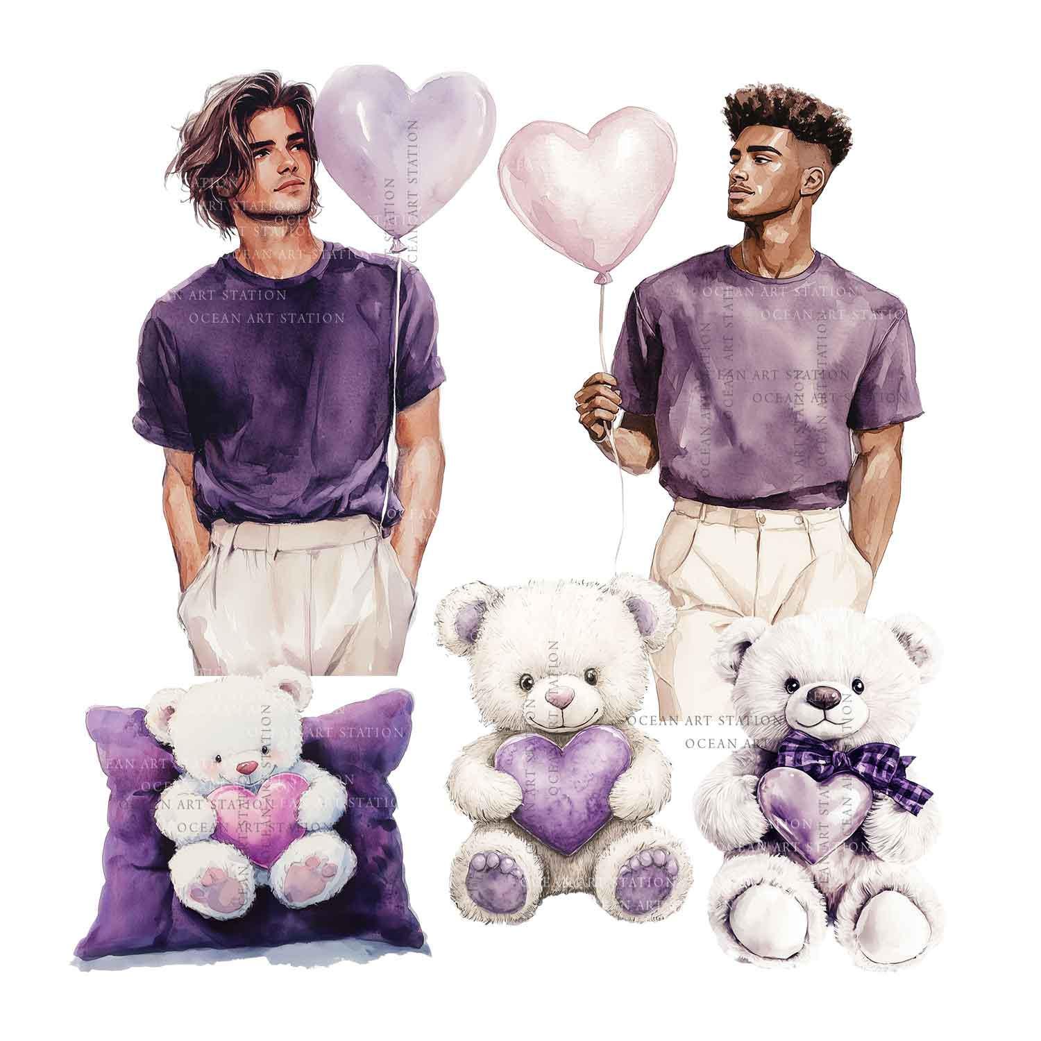 Valentines Clipart, Purple Valentines Day Clipart Watercolor ...