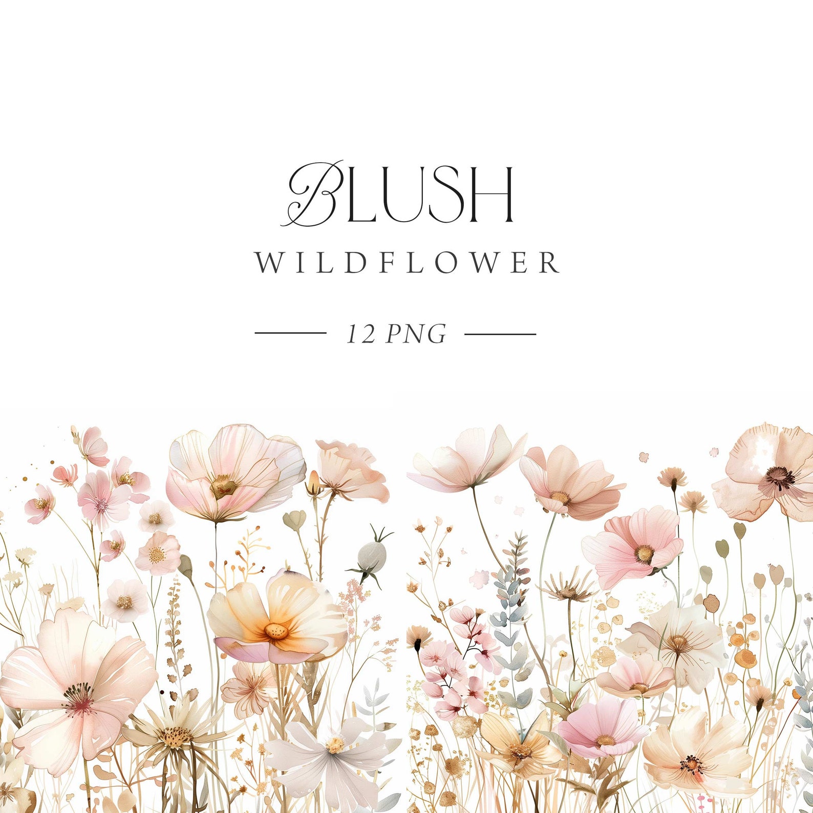 Pink Wildflower Clipart, Blush Wildflower Watercolor Bouquets, Pink ...