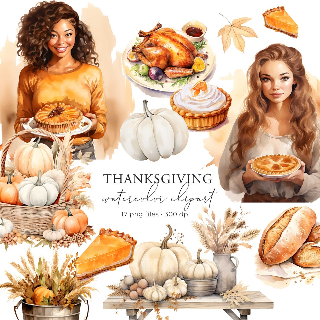 Thanksgiving Clipart Watercolor Commercial Use Thanksgiving - Etsy