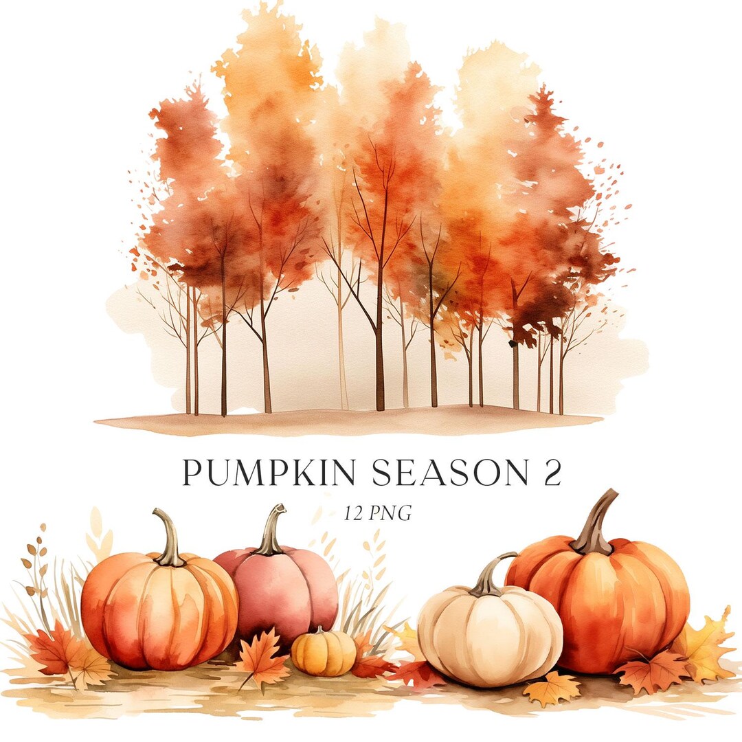 Pumpkins Clipart Watercolor, Fall Forest Clipart, Autumn Clipart, Fall ...