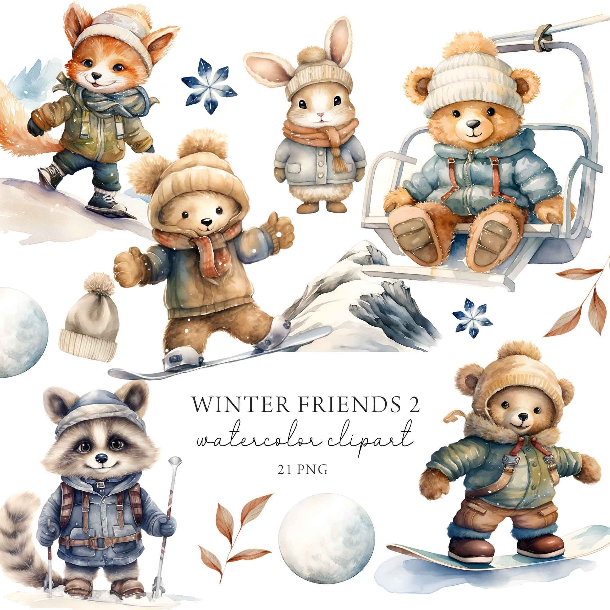 Winter Animals Clipart Watercolor, Woodland Animals Commercial Use ...