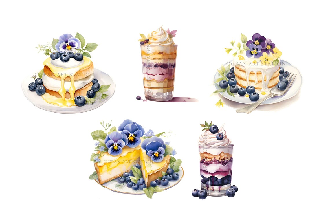 Desserts Clipart Watercolor, Cupcakes Clipart, Pastry Clipart ...