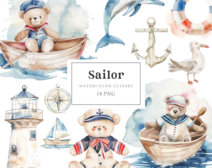 Nautical Clipart - Clip Art and Digital Paper Set - Baby Sailor ...