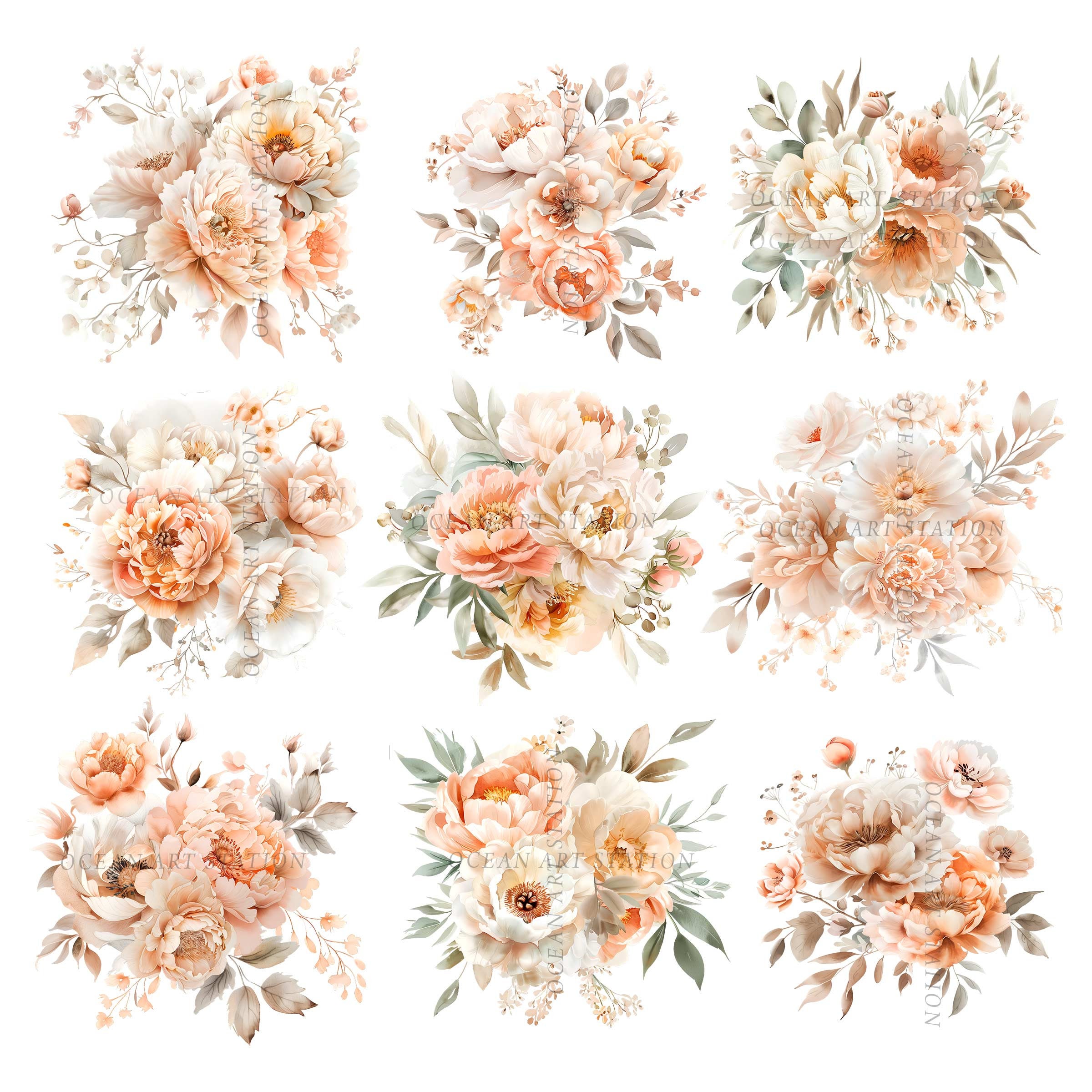 Peach Floral Clipart, Peach Floral Bouquets, Peach Wedding Bouquets ...