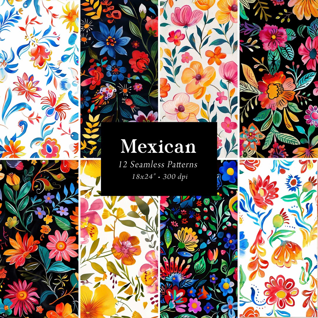 Mexican Digital Papers, Mexican Seamless Patterns, Mexican Embroidery ...