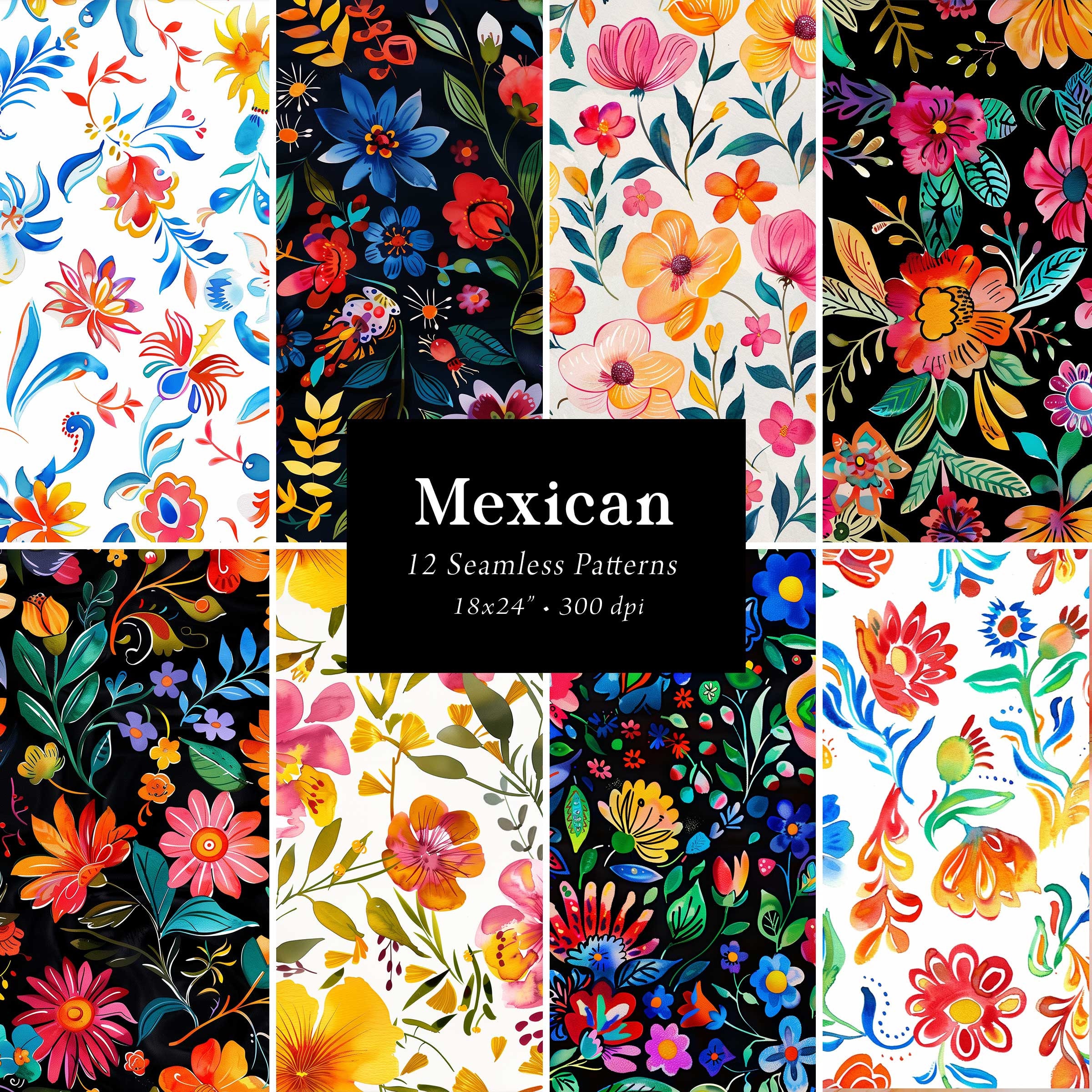 Mexican Digital Papers, Mexican Seamless Patterns, Mexican Embroidery ...