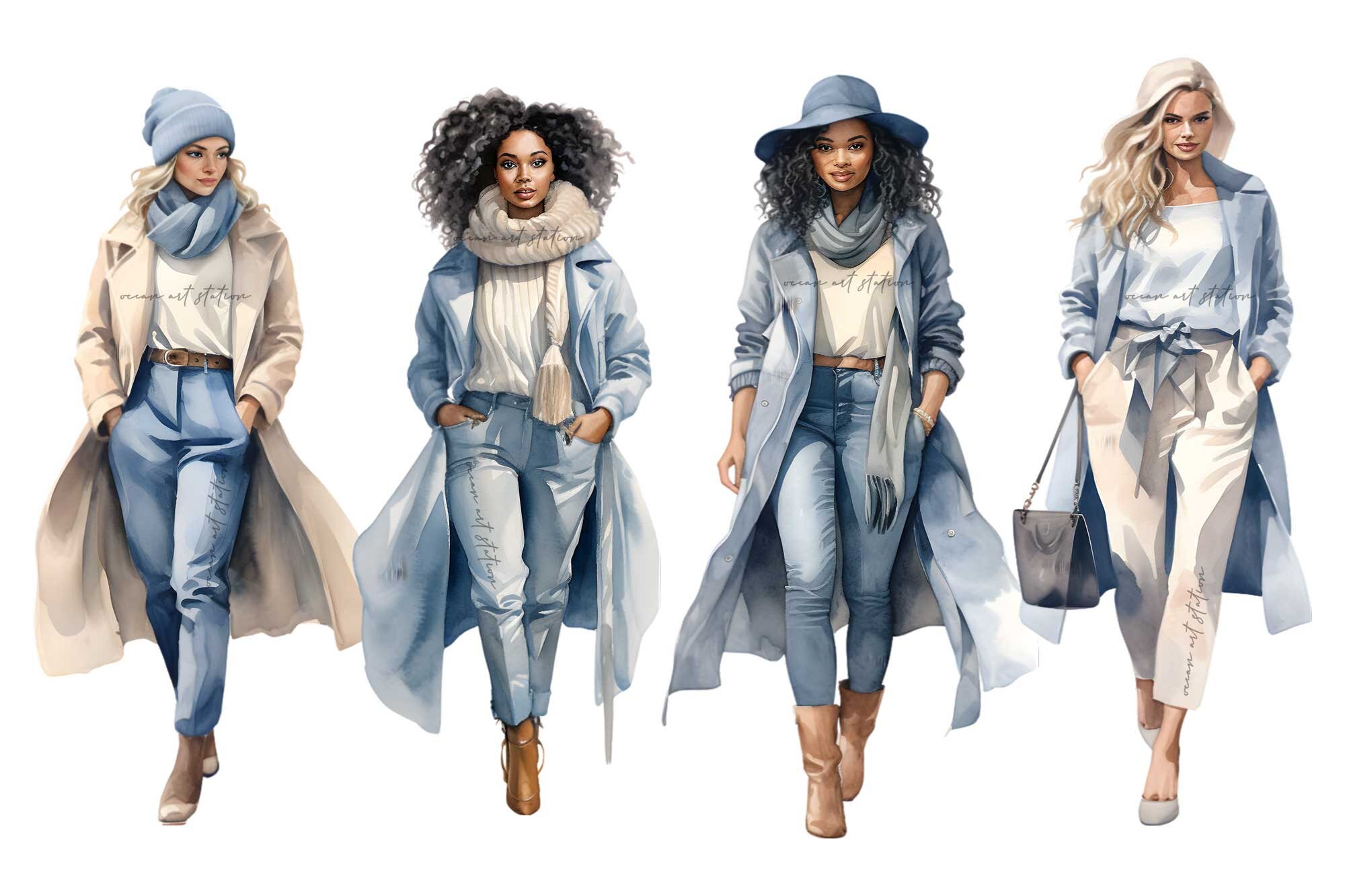 Pastel Winter Fashion Clipart Watercolor, Fashion Girls Clipart ...