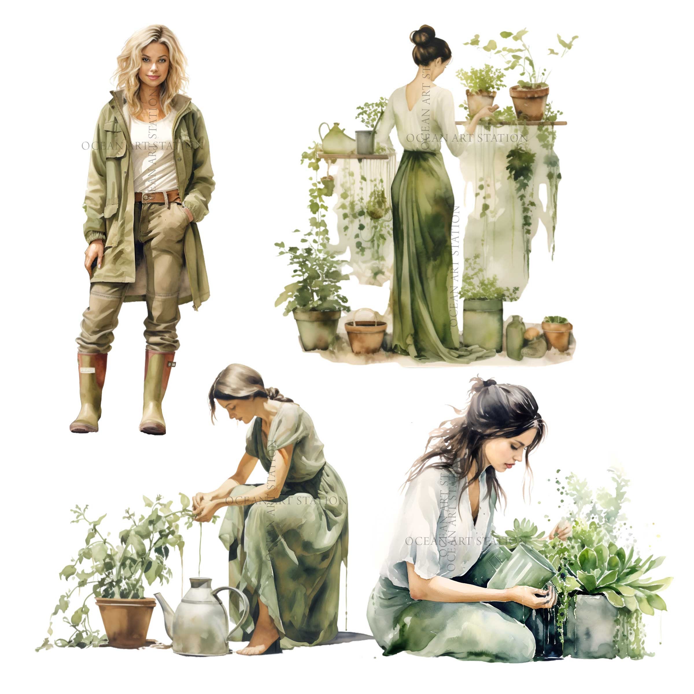 Gardening Clipart Watercolor, Spring Garden Clipart, Hobby Gardening ...