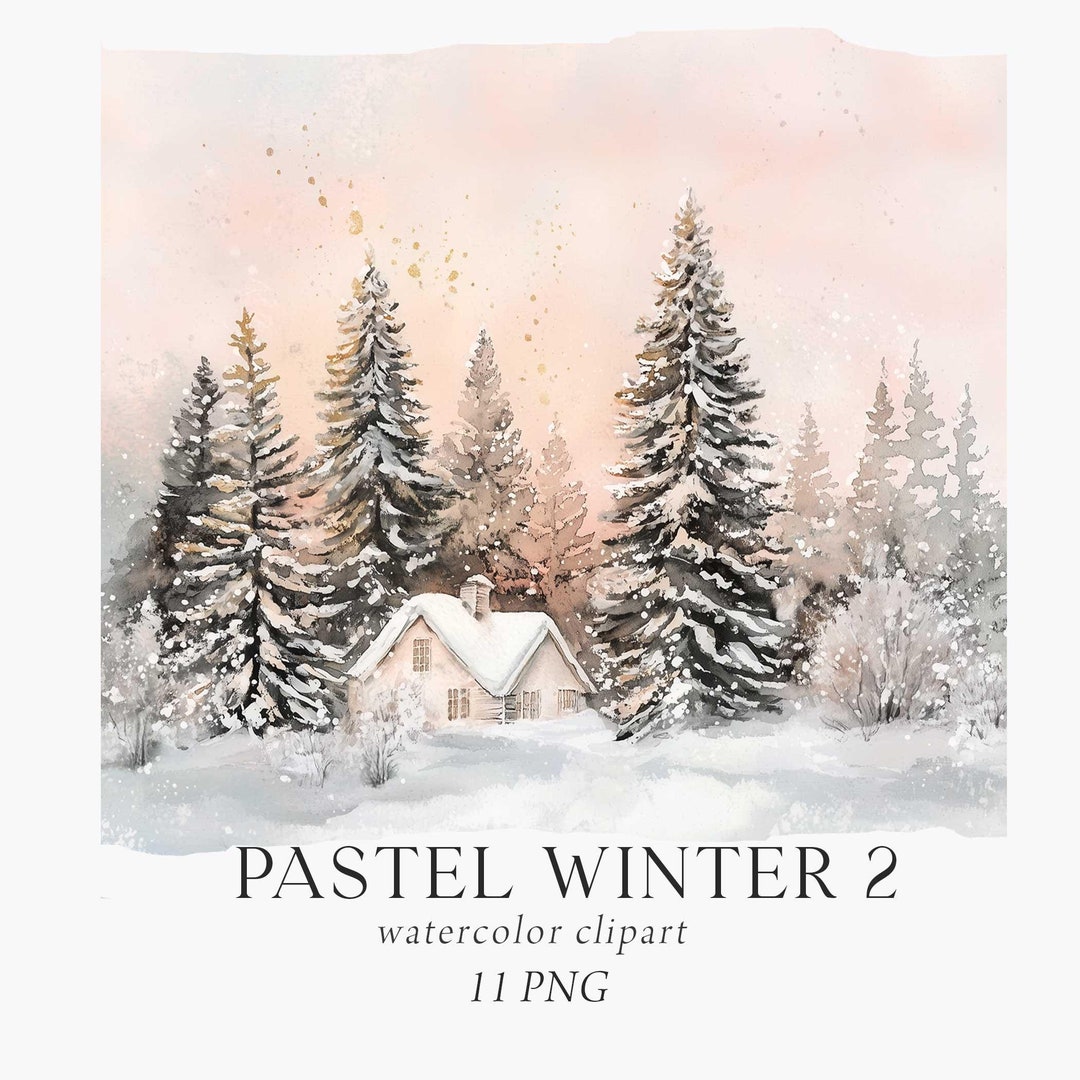 Winter Forest Clipart Watercolor, Winter Scenes, Pastel Winter ...