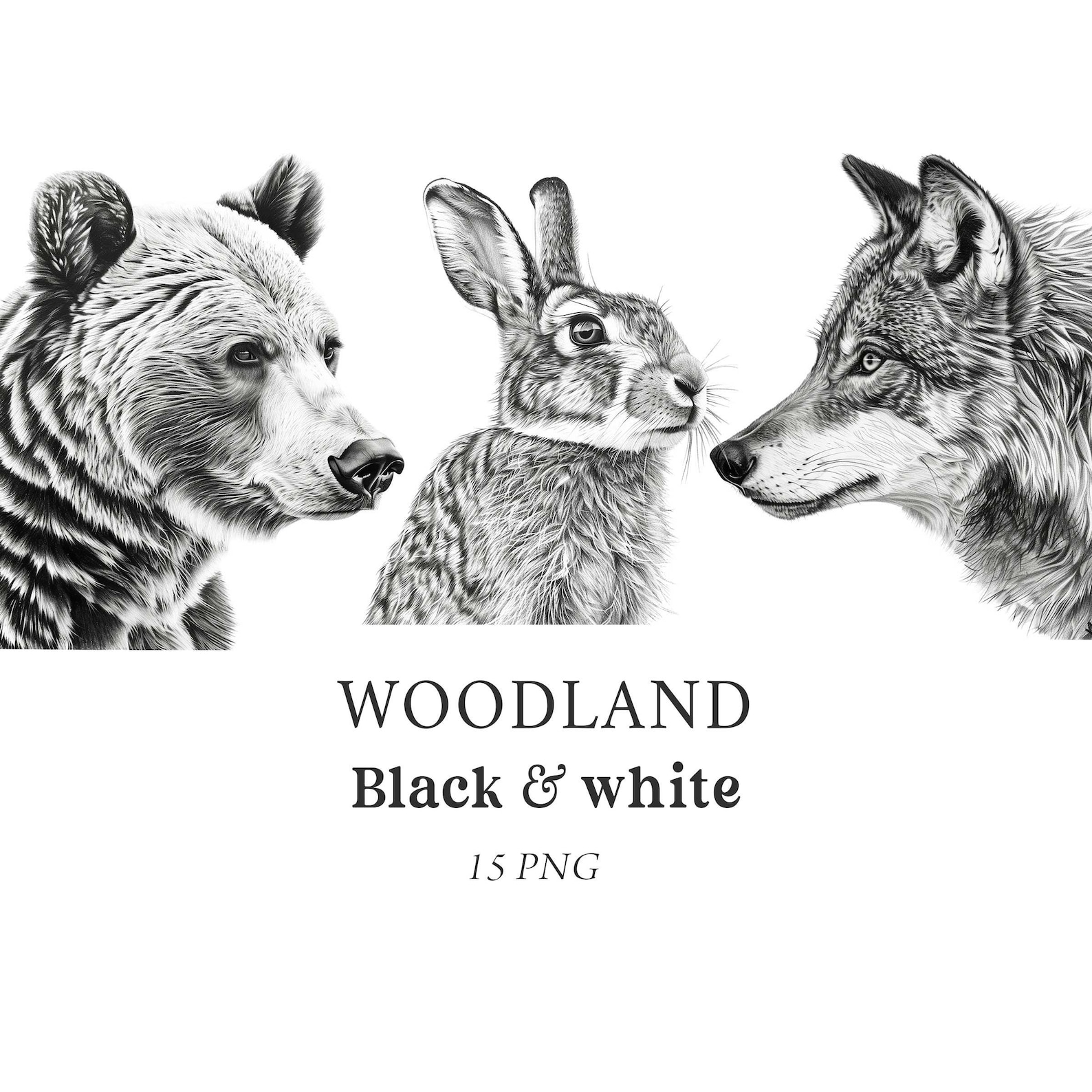 Woodland Animals Clipart, Black and White Animals, Forest Animals ...