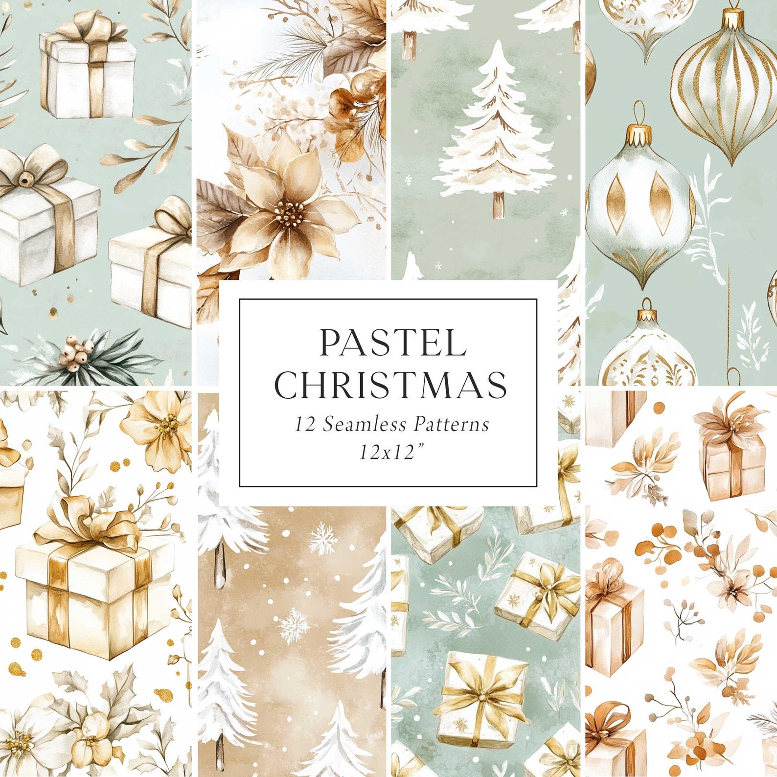 Pastel Christmas Patterns, Christmas Digital Papers, Christmas Seamless ...