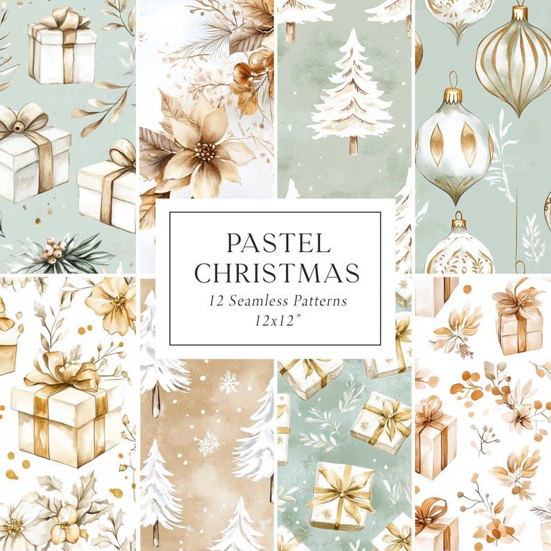 Pastel Christmas Patterns, Christmas Digital Papers, Christmas Seamless ...