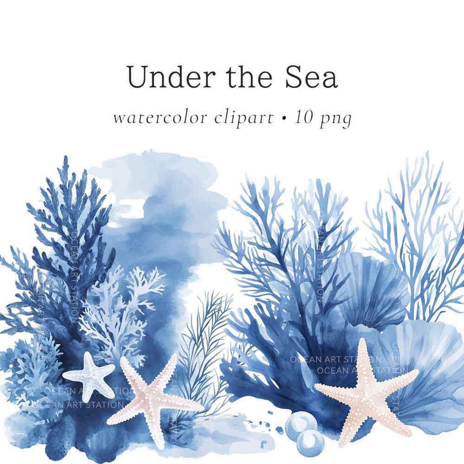Marine Clipart, Under the Sea Clipart, Coral Reef, Beach Wedding ...