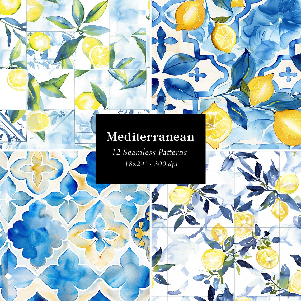 Mediterranean Seamless Patterns, Mediterranean Digital Papers, Lemon ...