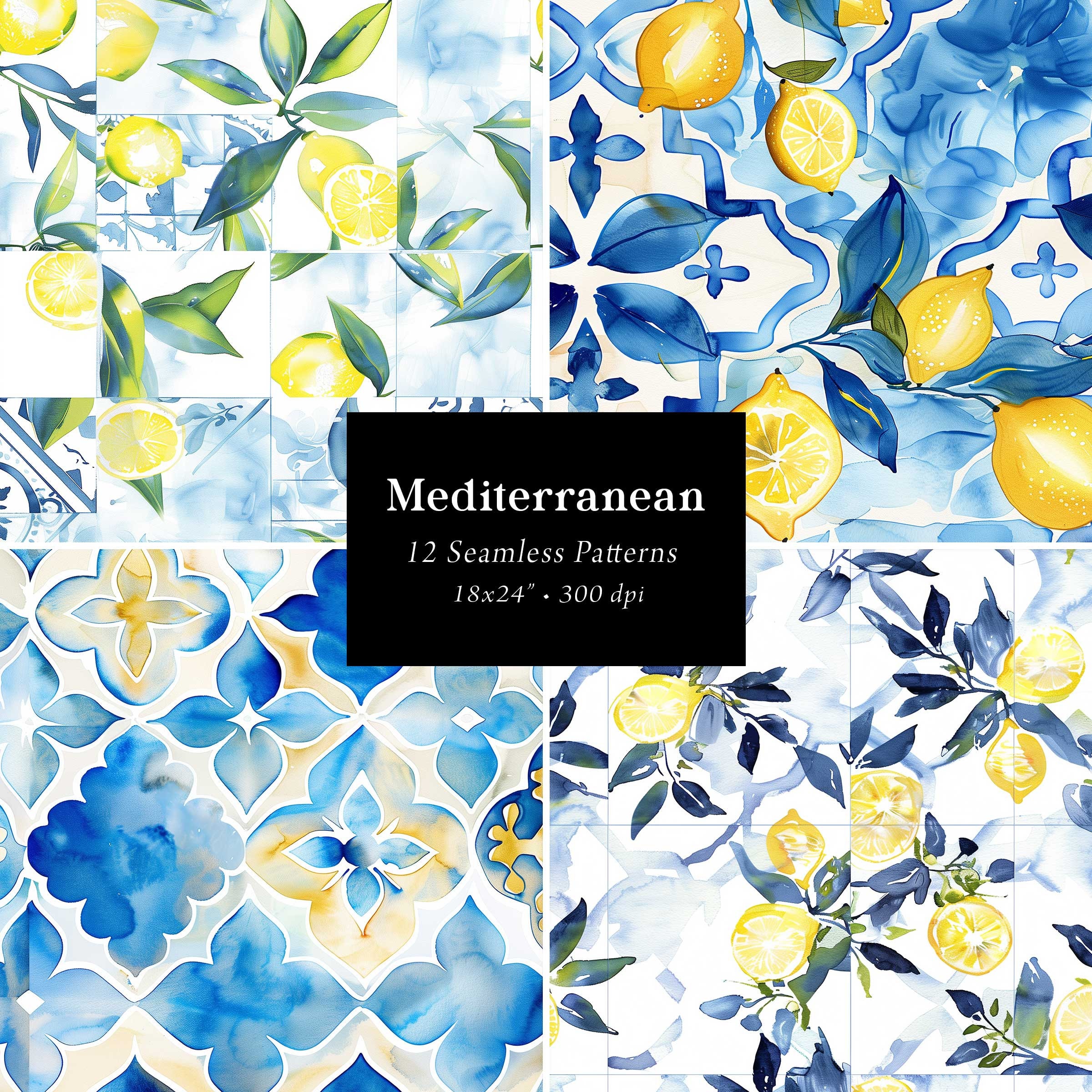Mediterranean Seamless Patterns, Mediterranean Digital Papers, Lemon ...