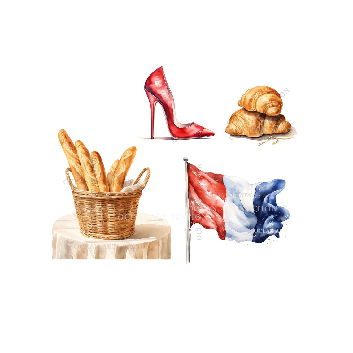 Paris Clipart Watercolor, French Girl Clipart, Eiffel Tower, France ...