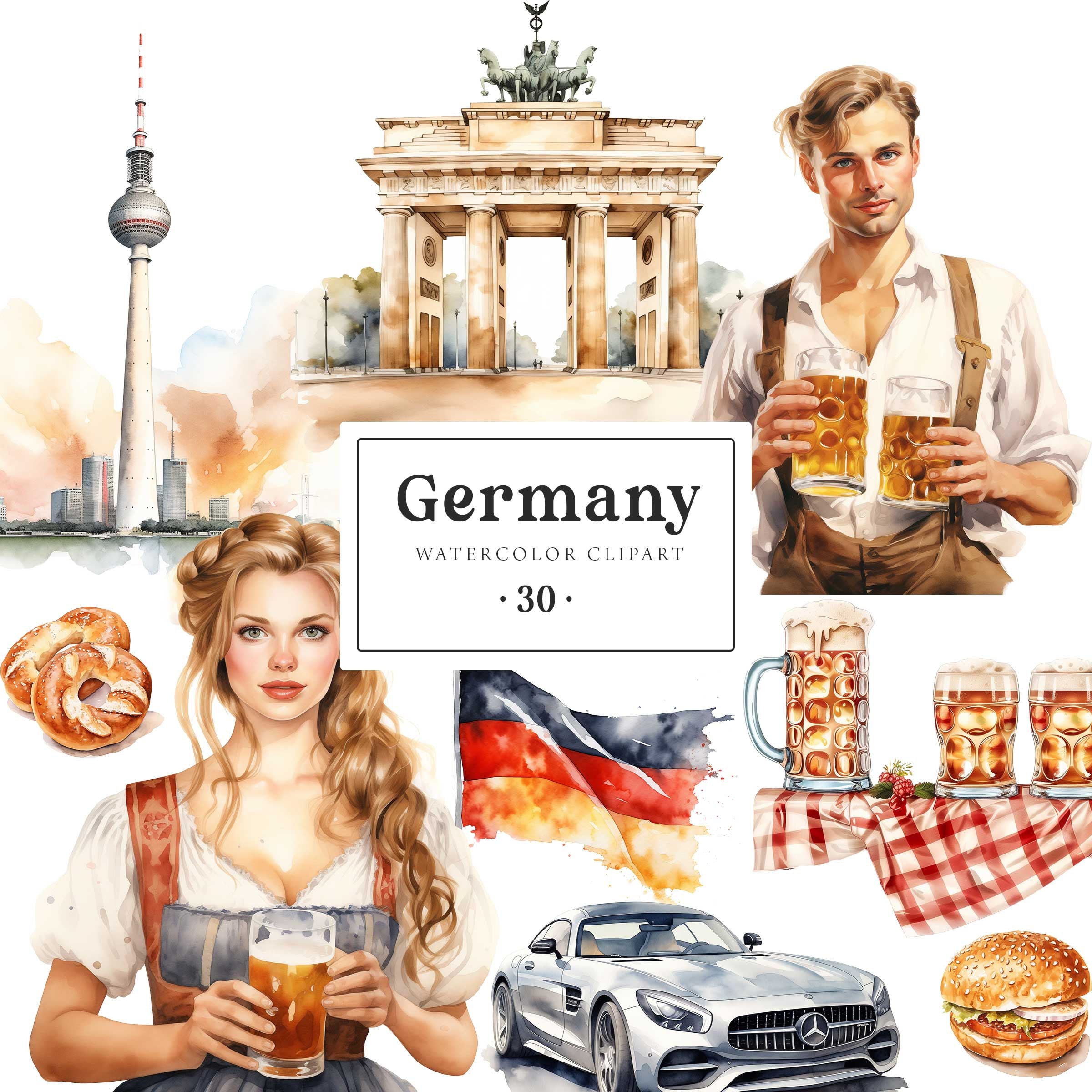 Germany Clipart, Berlin Clipart, Germany Watercolor Illustration ...