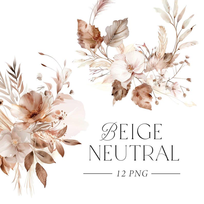 Neutral Floral Clipart, Neutral Bouquets Clipart, Beige Floral Clipart ...