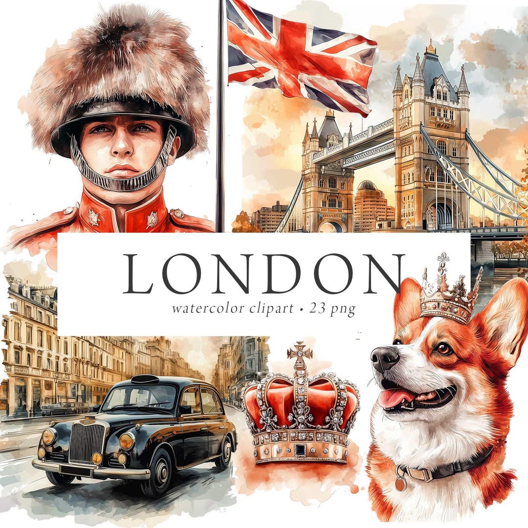 London Clipart, Big Ben Tower Bridge, London Watercolor Illustration ...