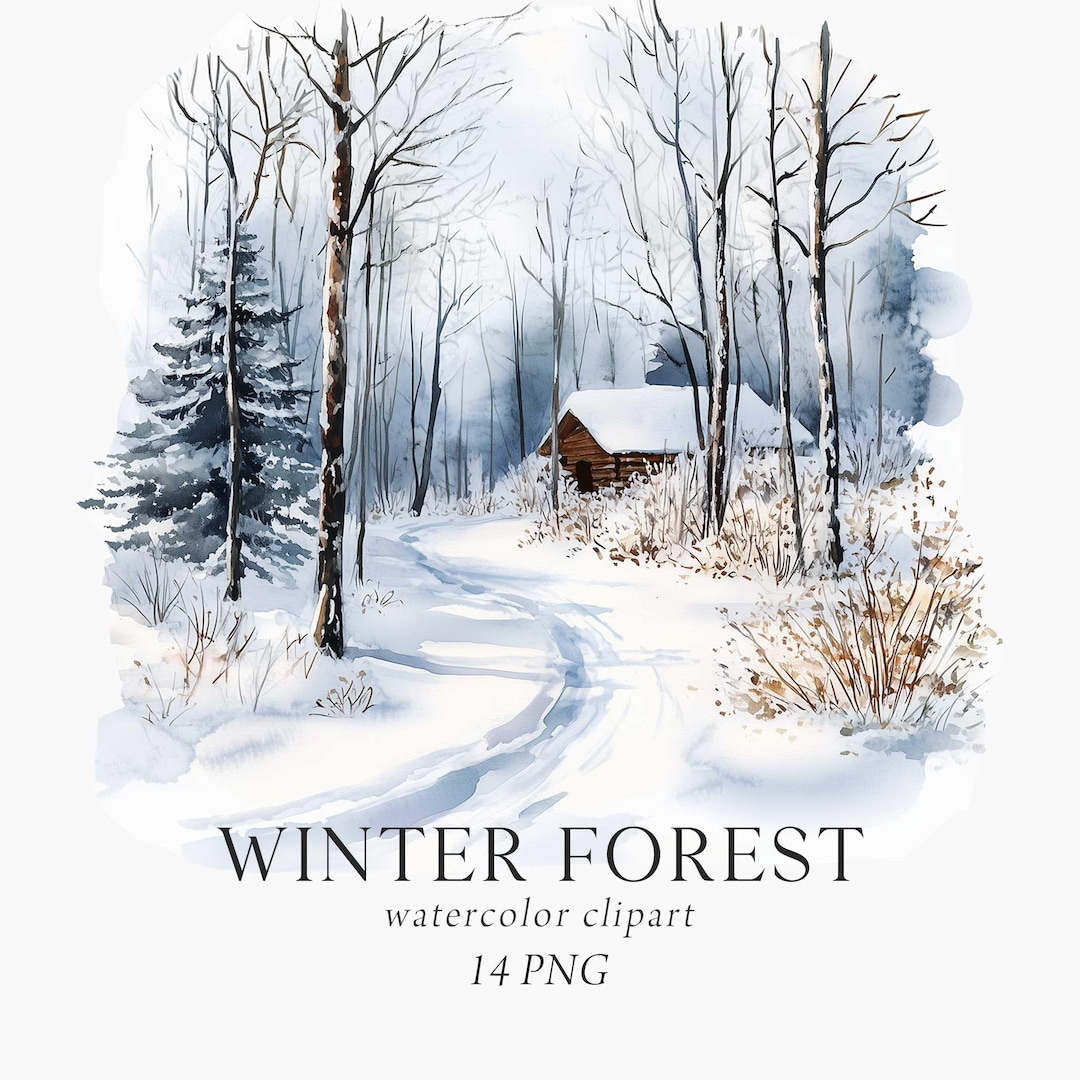 Winter Forest Clipart Watercolor, Winter Landscape Png, Winter Scenes ...