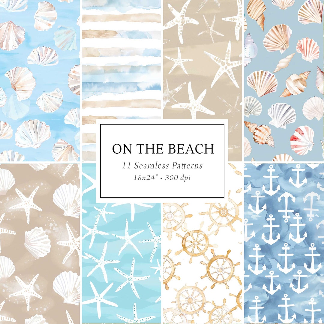 Beach Seamless Patterns, Pastel Beach Digital Papers, Sea Shell ...