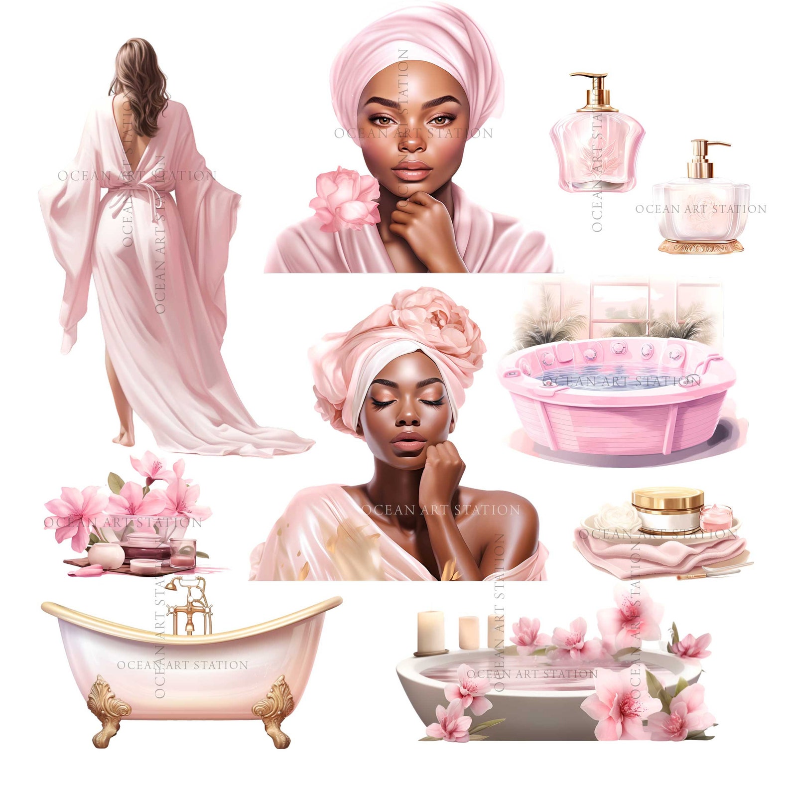 Pink Spa Clipart, Self Care Clipart, Pink Cosmetics Clipart, Relax Me ...