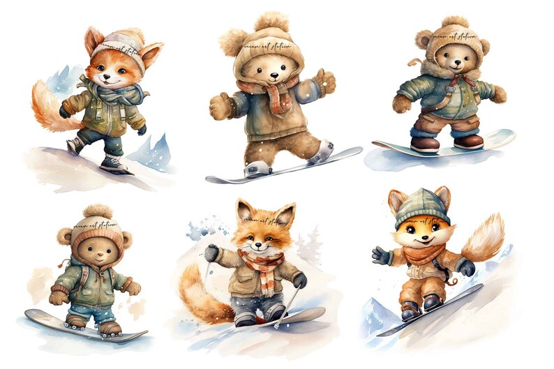 Winter Animals Clipart Watercolor, Woodland Animals Commercial Use ...