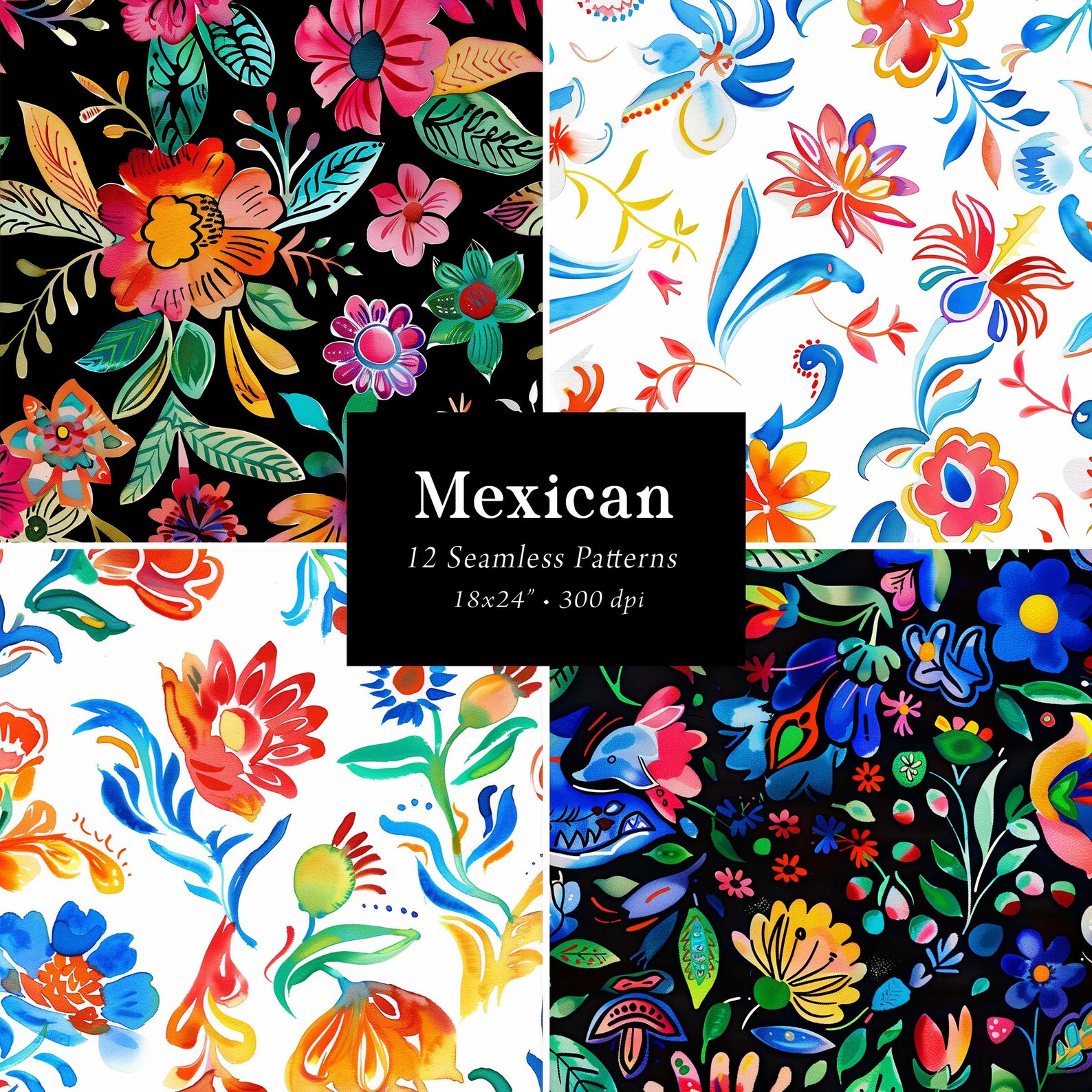 Mexican Digital Papers, Mexican Seamless Patterns, Mexican Embroidery ...