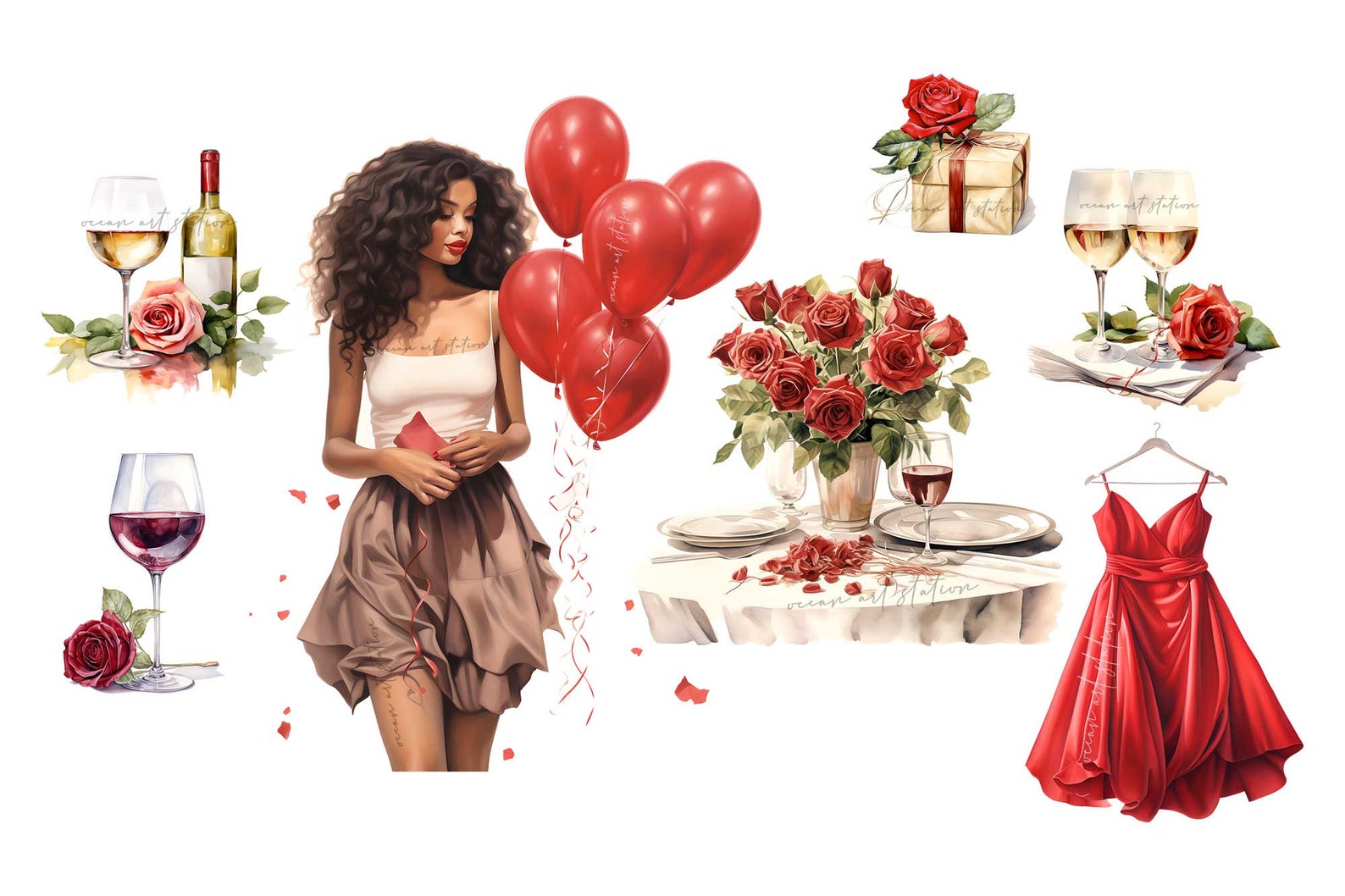 Valentine's Day Clipart Watercolor, Valentines Clipart Commercial Use ...