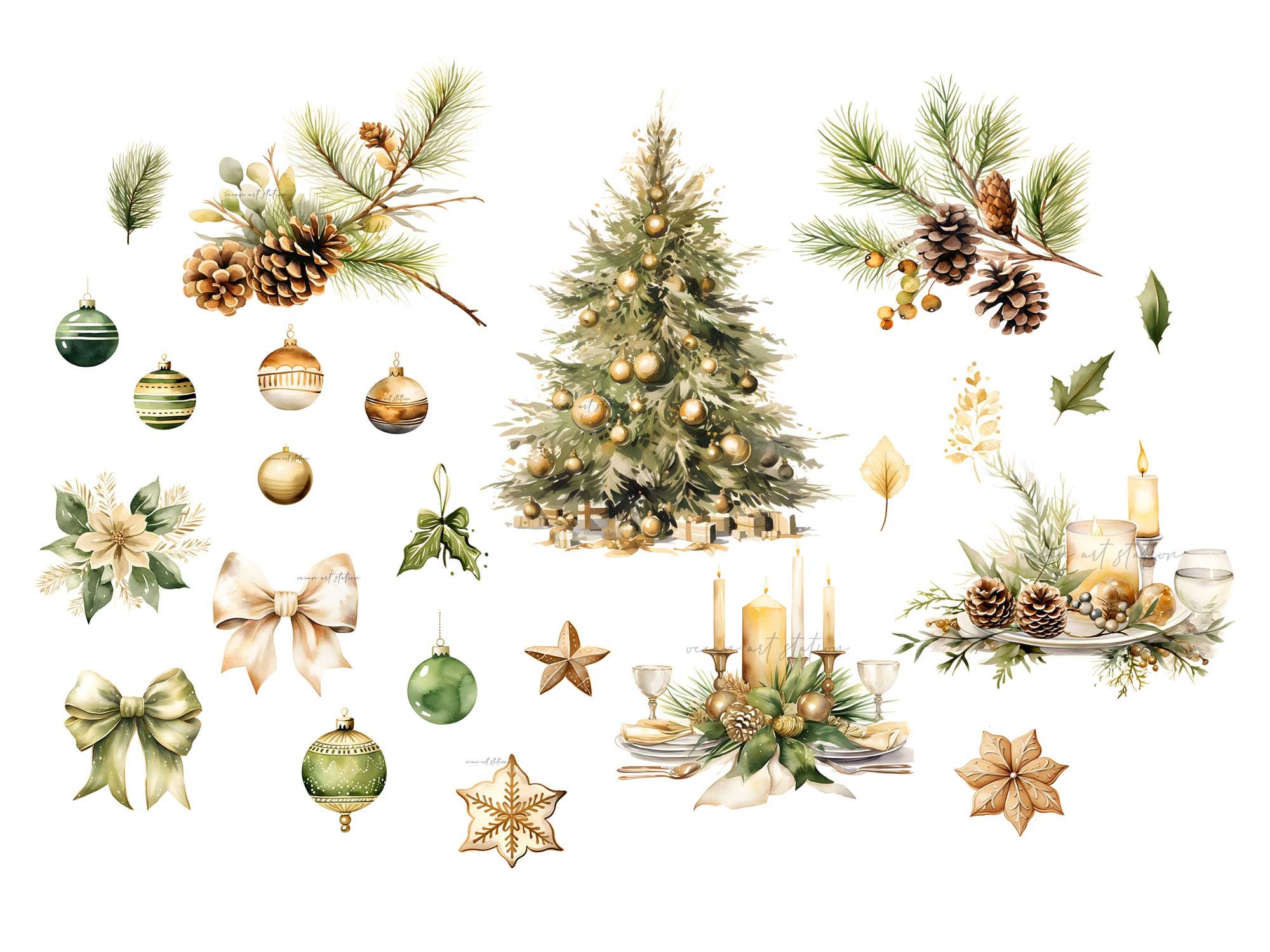 Christmas Clipart Watercolor Commercial Use Boho Christmas - Etsy