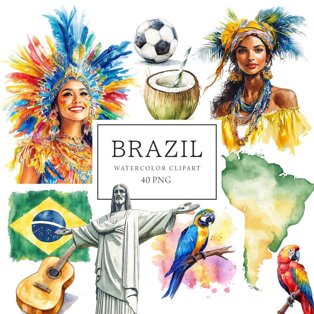 Brazil Clipart Watercolor, Brazil Travel Clipart, Rio Carnaval, Brazil ...