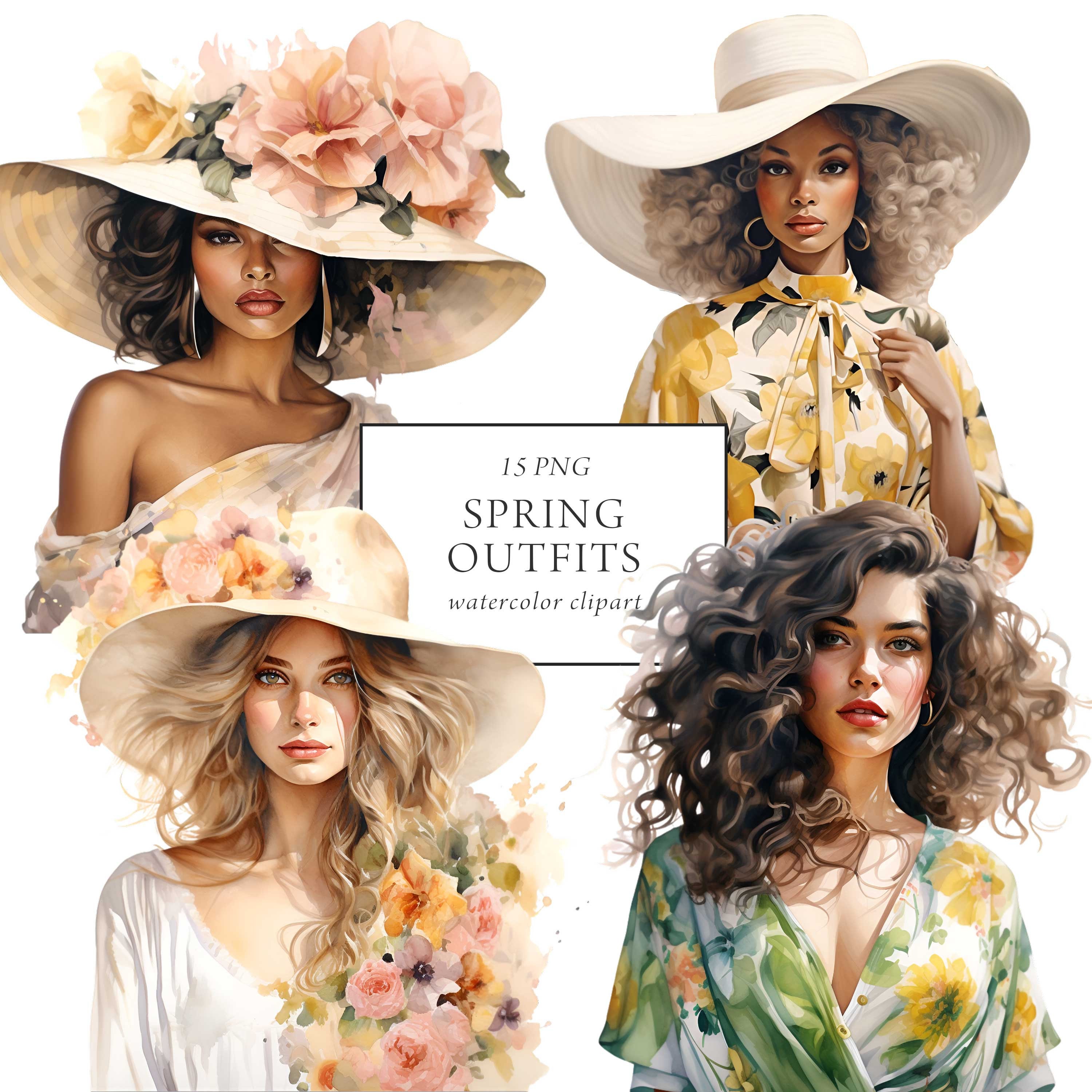 Spring Fashion Girls Clipart, Spring Fashion Clipart Watercolor, Floral ...