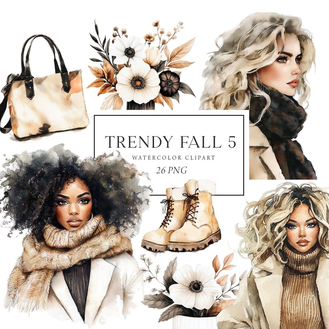 Fall Fashion Clipart, Neutral Fall Girl Clipart, Cozy Fall Watercolor ...