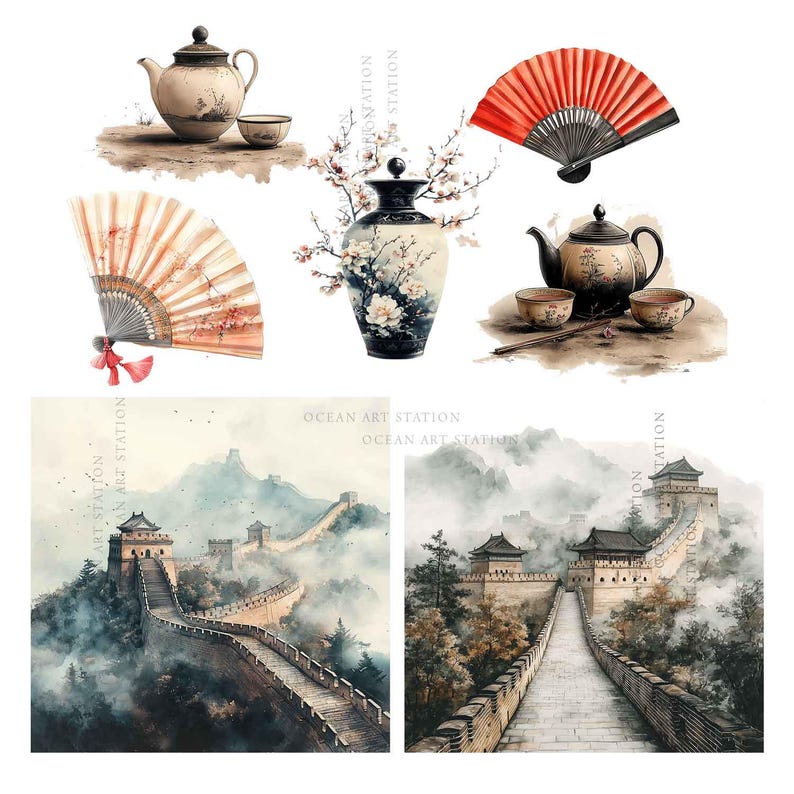 China Clipart Watercolor, Chinese Clipart, China Landmarks, China ...