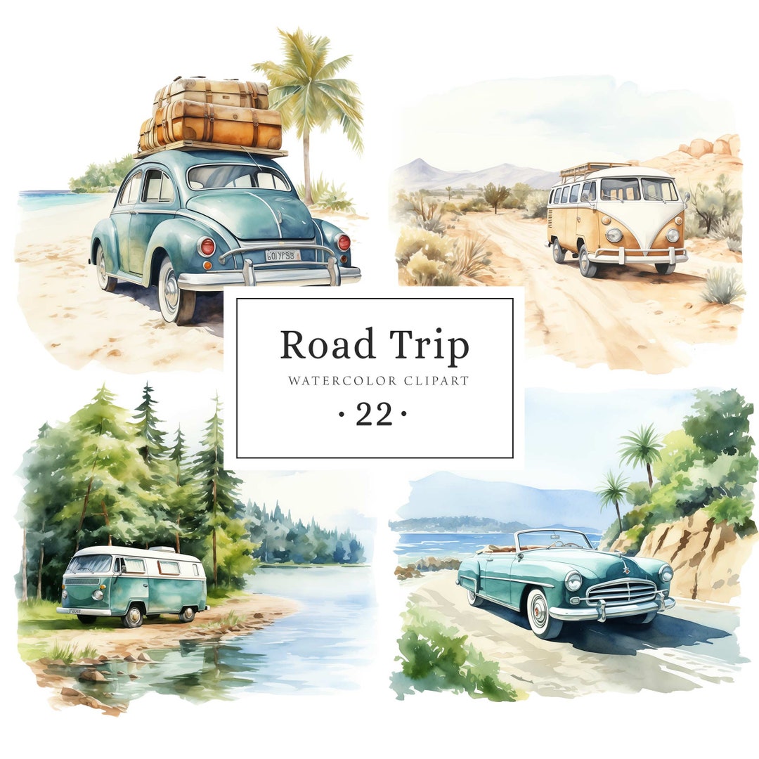 Road Trip Clipart, Travel Clipart Watercolor, Camping Clipart ...