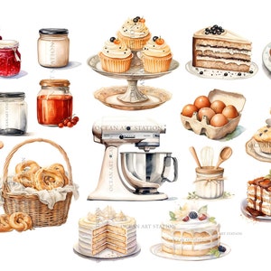 Baking Clipart Watercolor, Bakery Clipart, Desserts Cooking Clipart ...