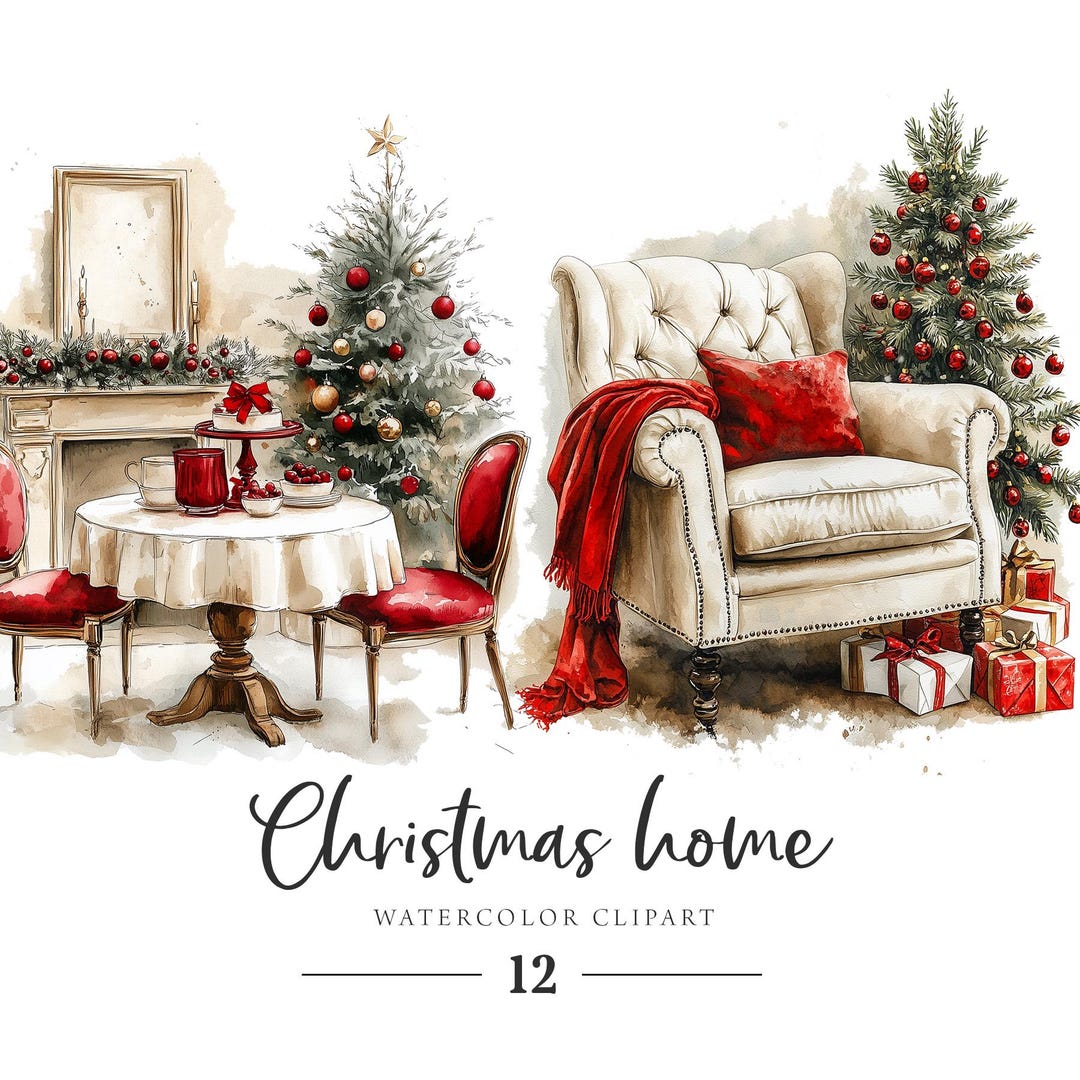 Christmas Home Clipart, Christmas House Watercolor, Commercial Use ...