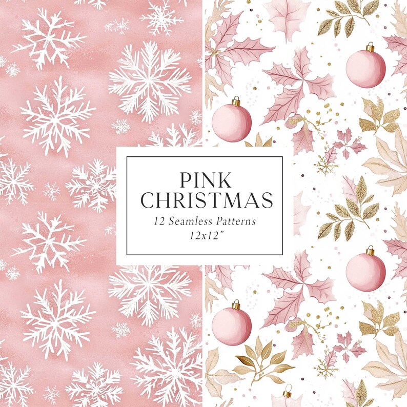 Pink Christmas Patterns, Pastel Christmas Digital Papers, Blush Pink ...