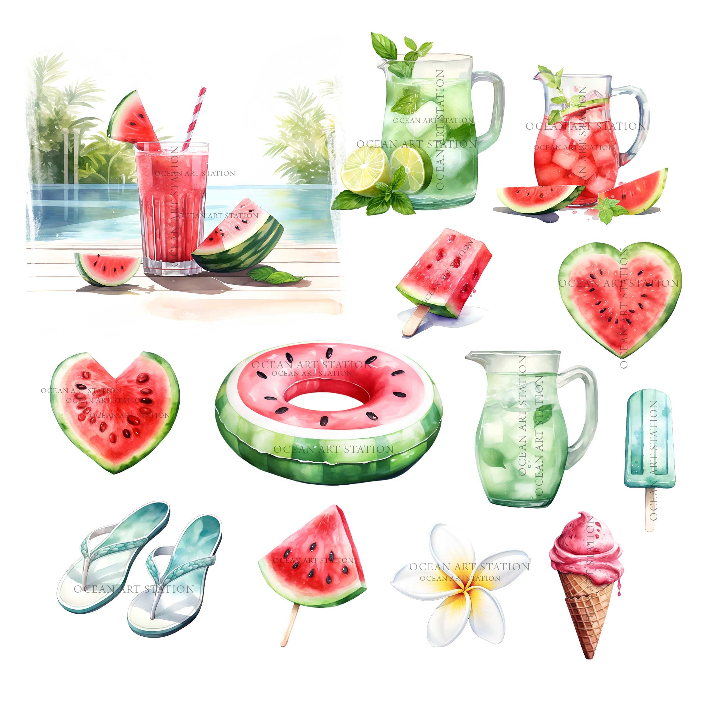 Watermelon Clipart, Pool Party Clipart, Beach Party Clipart, Holidays ...