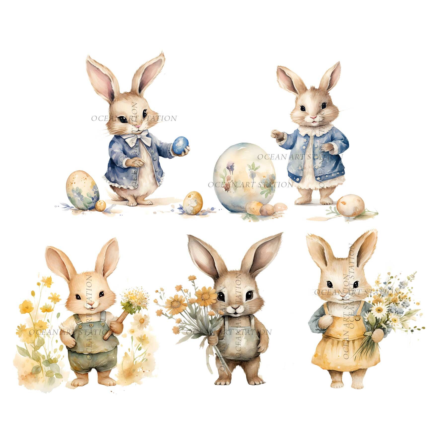 Easter Bunny Clipart, Easter Clipart Watercolor, Cute Easter Clipart ...